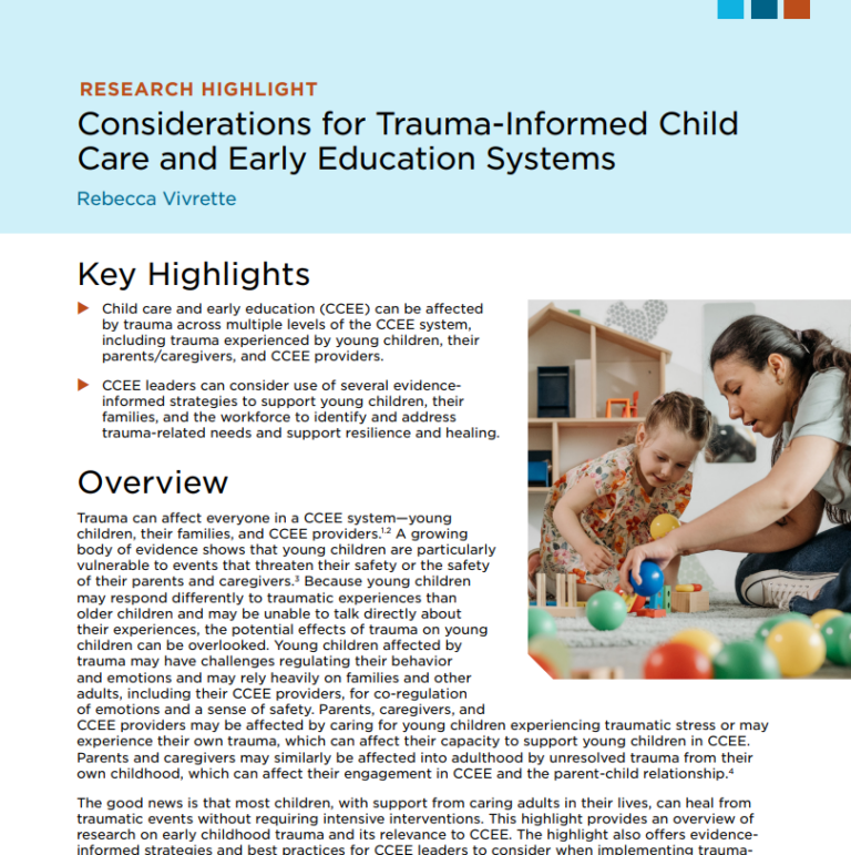 ACF develops framework for trauma-informed child care and early ...